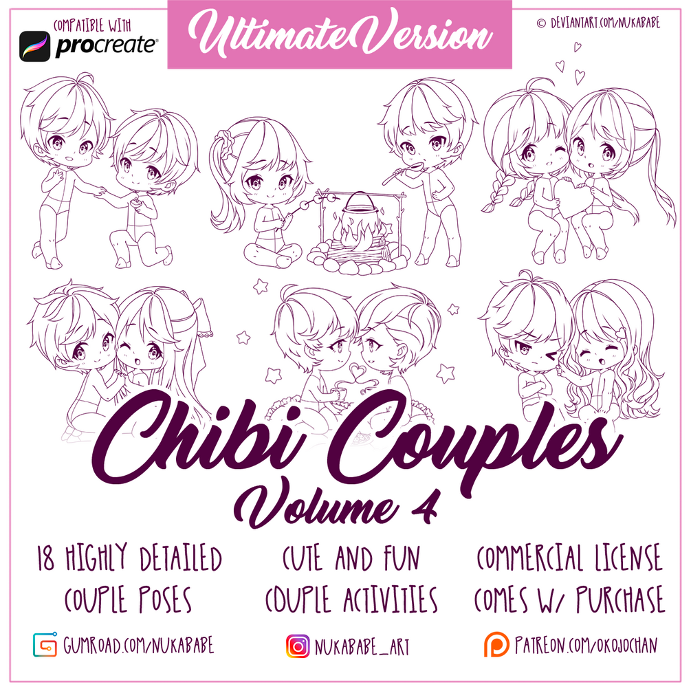 18 Procreate Stamps - Couple Chibi Poses Vol. 4 [+PNG]
