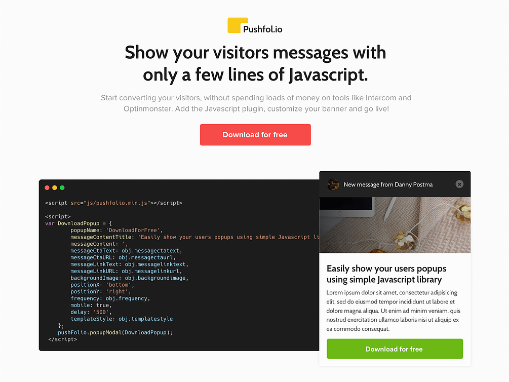 Pushfol.io | Show your visitors messages with only a few lines of ...