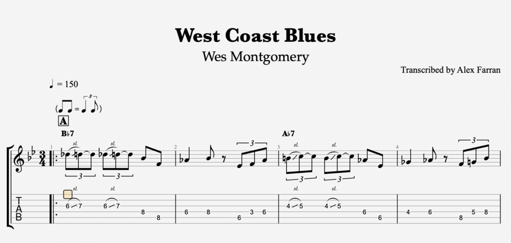 West Coast Blues - Wes Montgomery TAB (head + 1st solo)