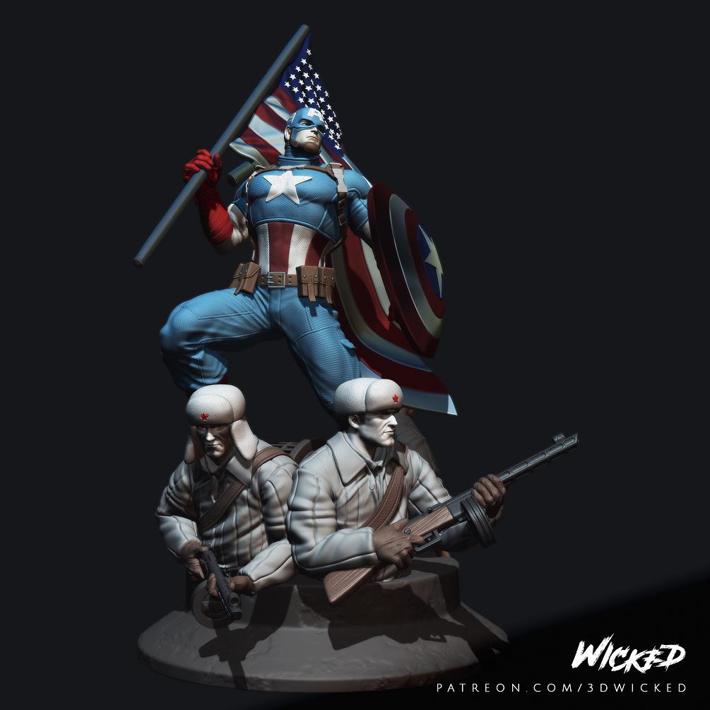 Wicked Marvel Avengers Captain America 3d Sculpture: STL ready for printing