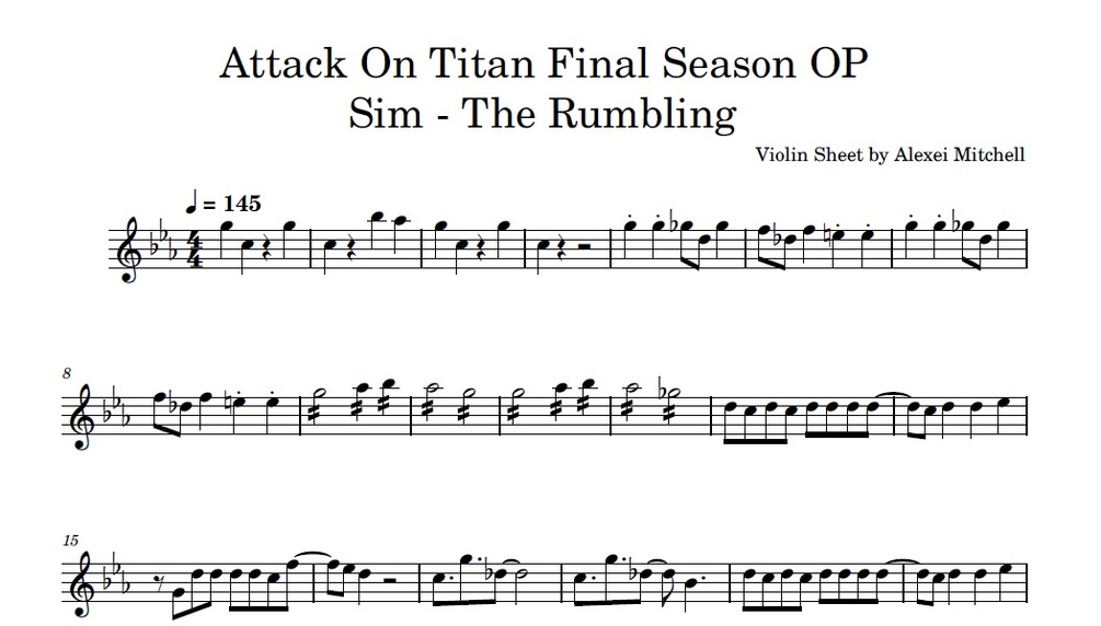 AOT OP : SiM - The Rumbling Violin Sheet