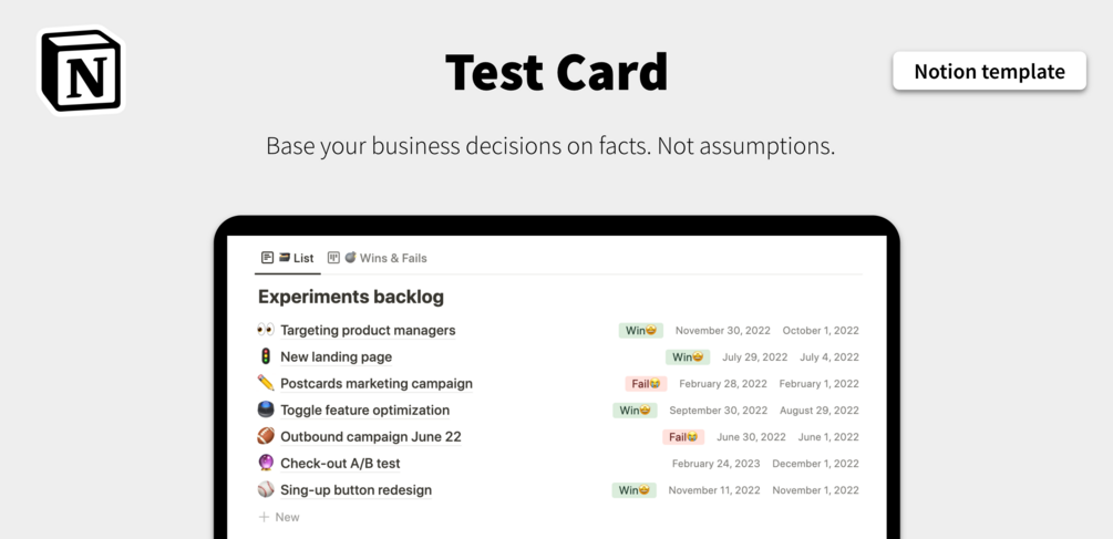 Test Card Notion Template