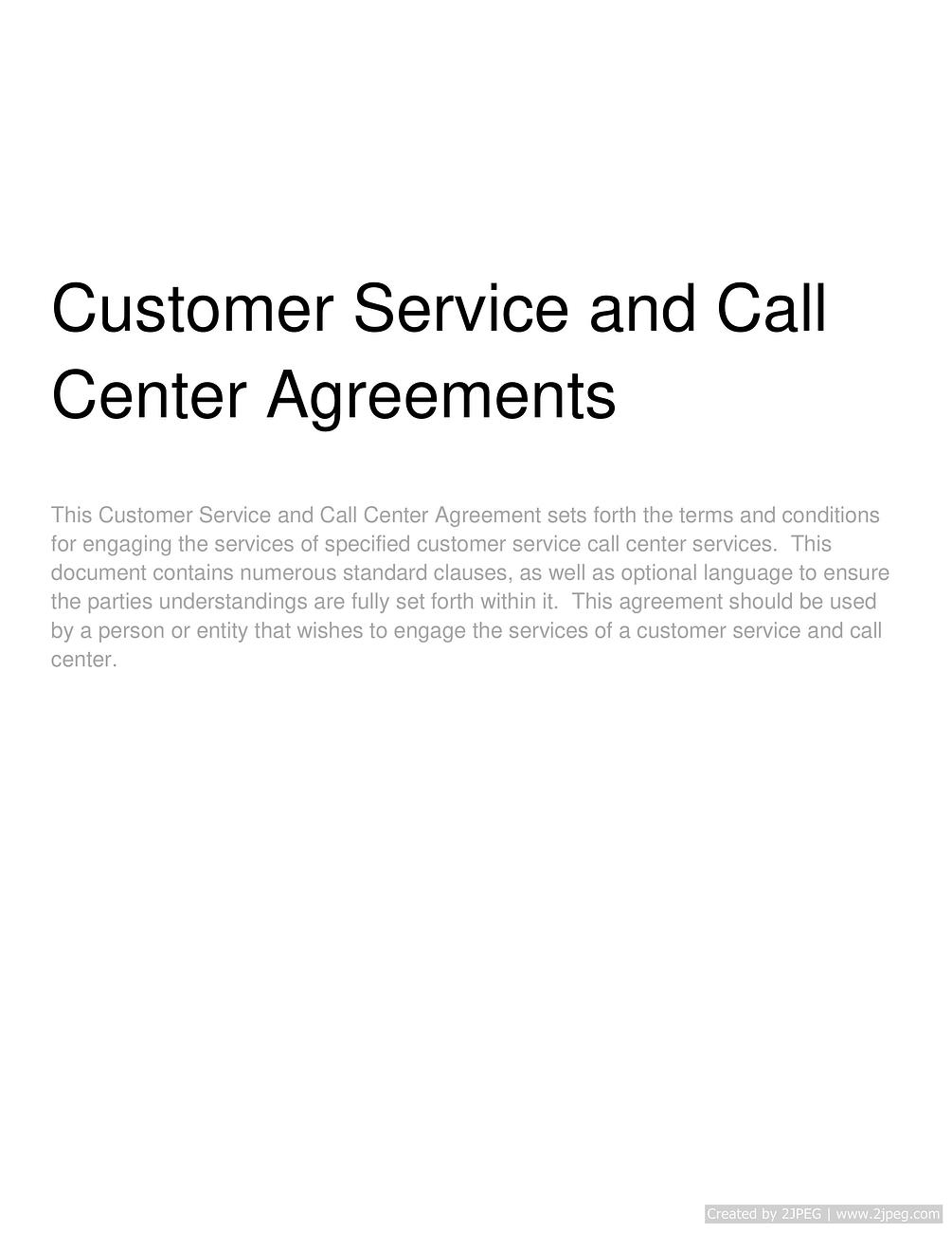 Customer Service and Call Center Agreements