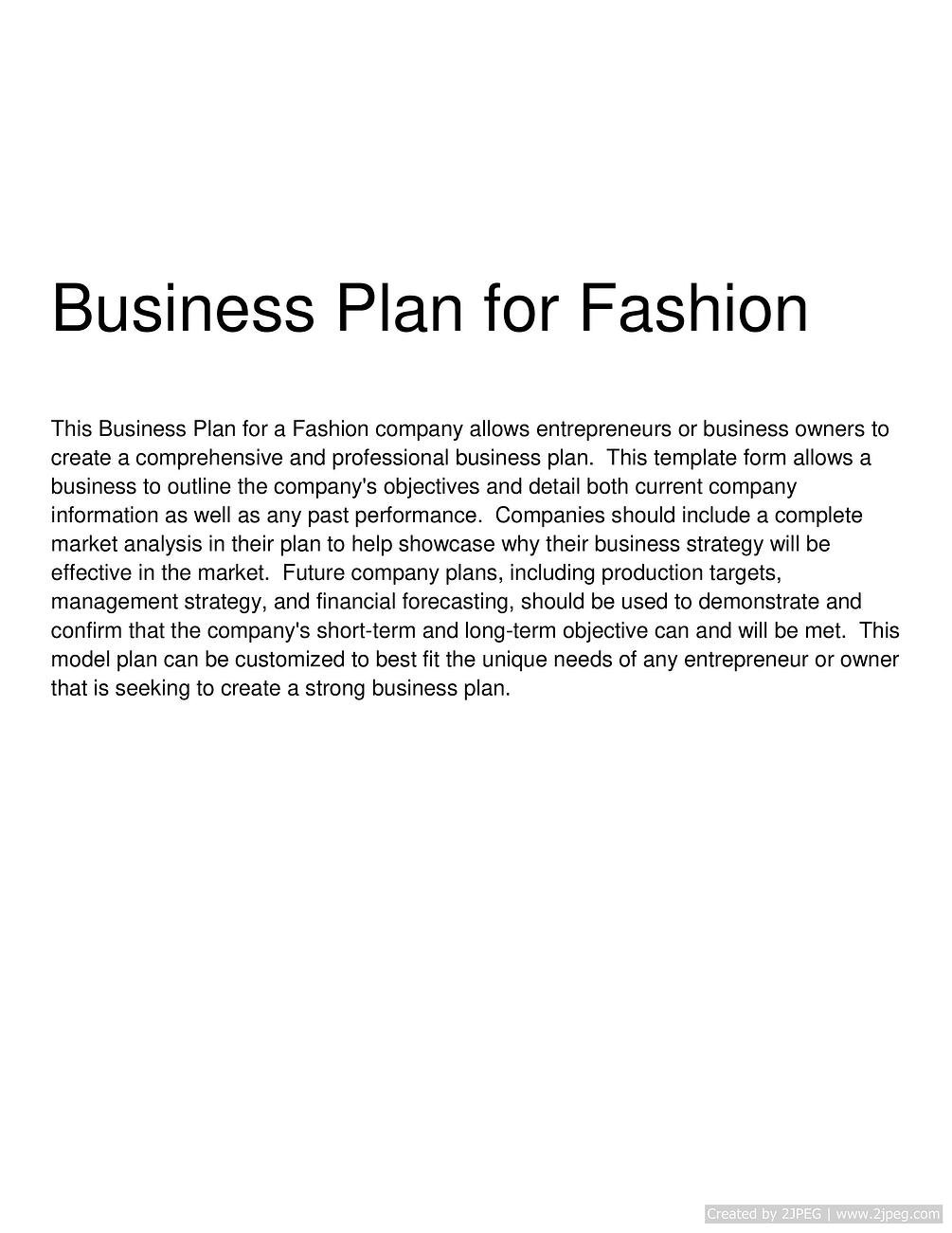 Business Plan For Fashion