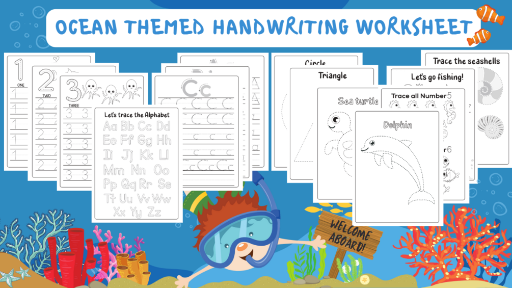 Ocean Themed Handwriting Printable Worksheet for Kids