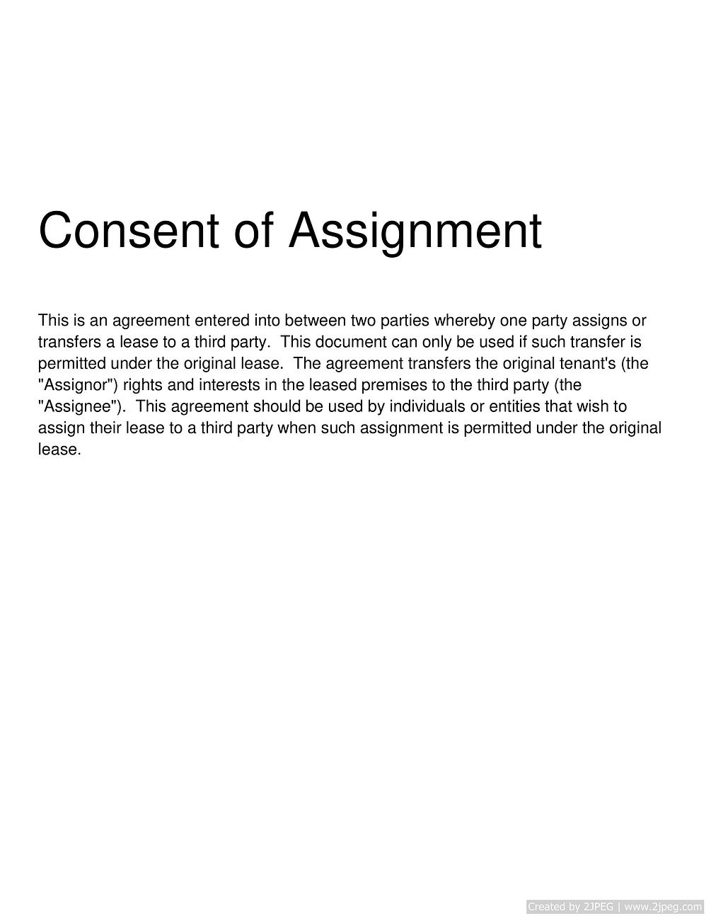 Consent of Assignment
