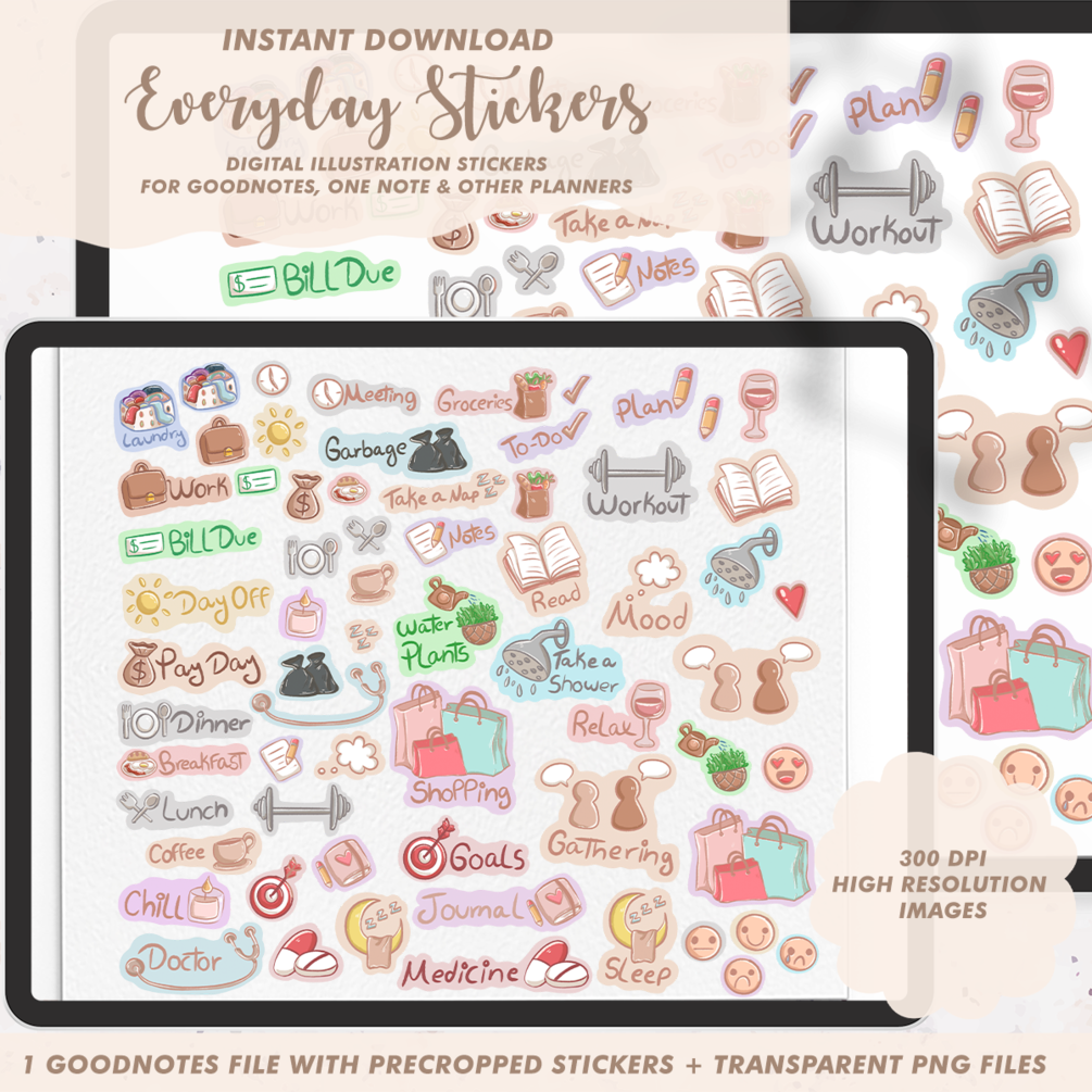 Everyday life icon Goodnotes and One Note stickers | Notability digital ...