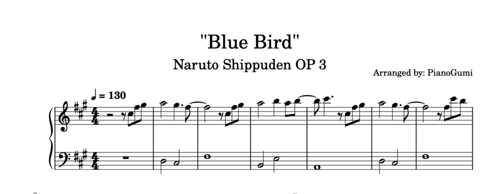 Naruto Shippuden OP 3 - "Blue Bird" - Piano Sheet Music