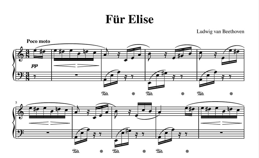 Beethoven - Für Elise (Piano Sheet Music, MIDI and MP3)