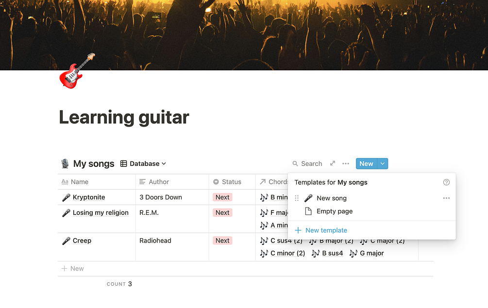 Learning guitar Notion template