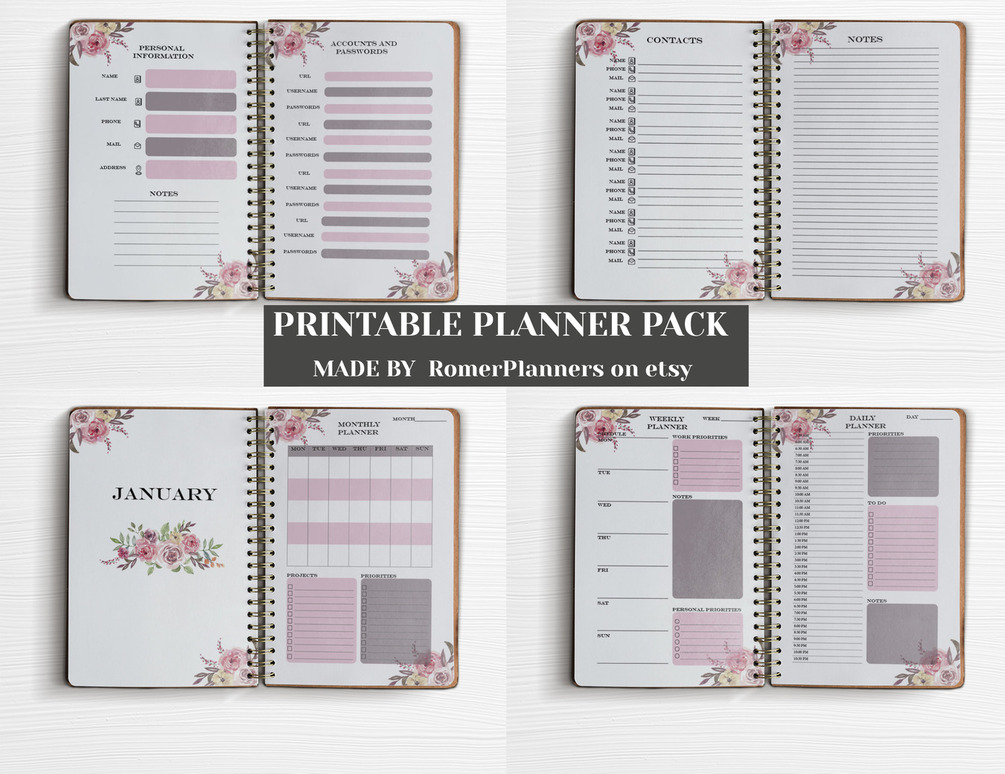 Pink Daily Planner, Pink Weekly Planner, Pink Monthly Planner, Pink ...