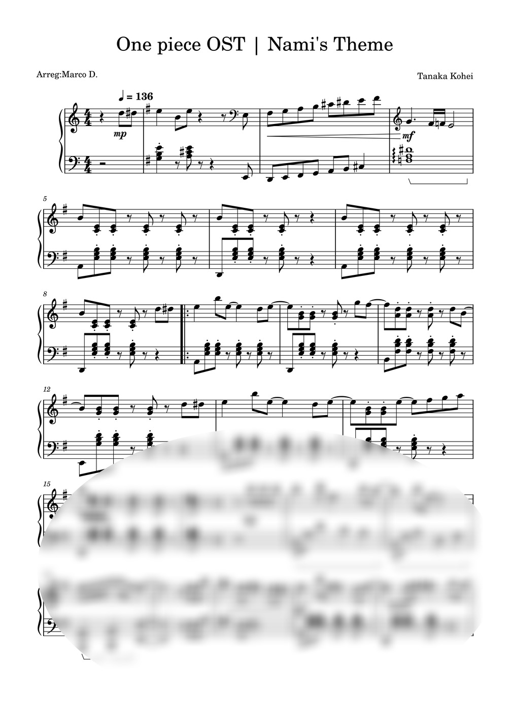 One piece OST | Nami's Theme SHEET + MIDI