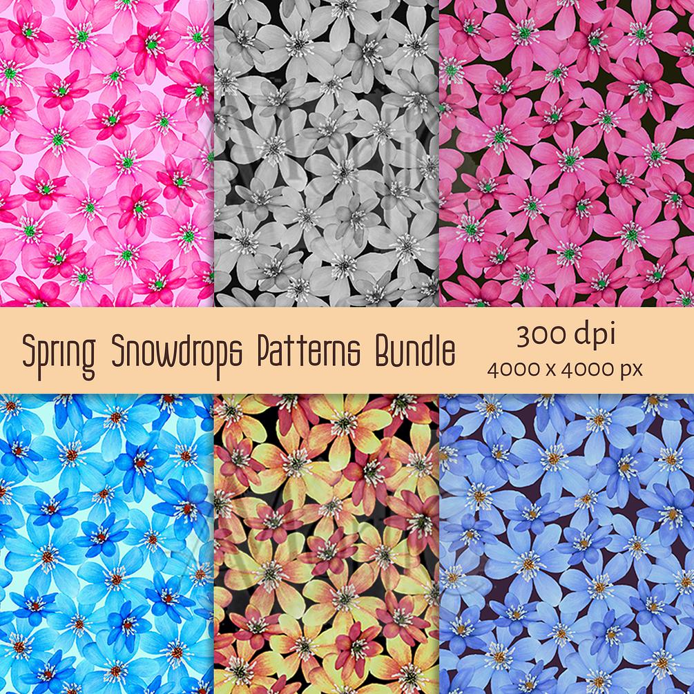 Realistic Snowdrops Patterns Bundle