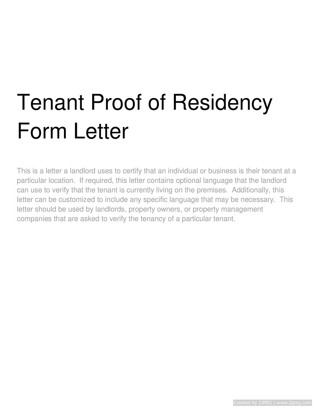Tenant Proof of Residency Form letter