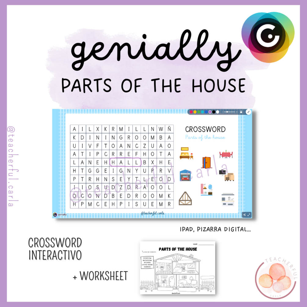 Interactive Crossword + Worksheet - PARTS OF THE HOUSE