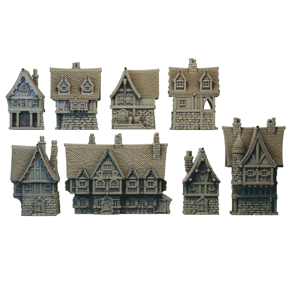 Scenery 10mm: Town Houses (Designed for Resin, can print in FDM)