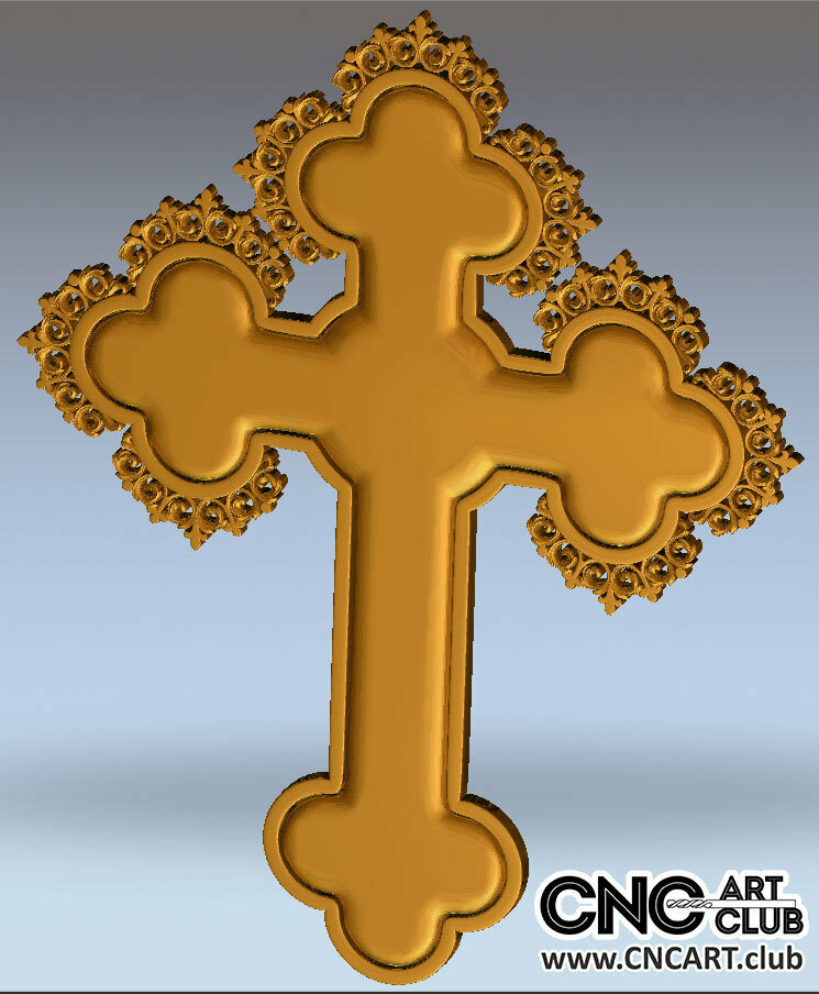 3D-40003 - Christian cross with ornaments - 3D STL file for CNC woodworking