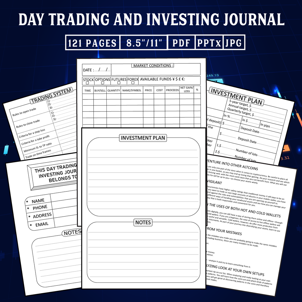 Day trading and investing log book interior