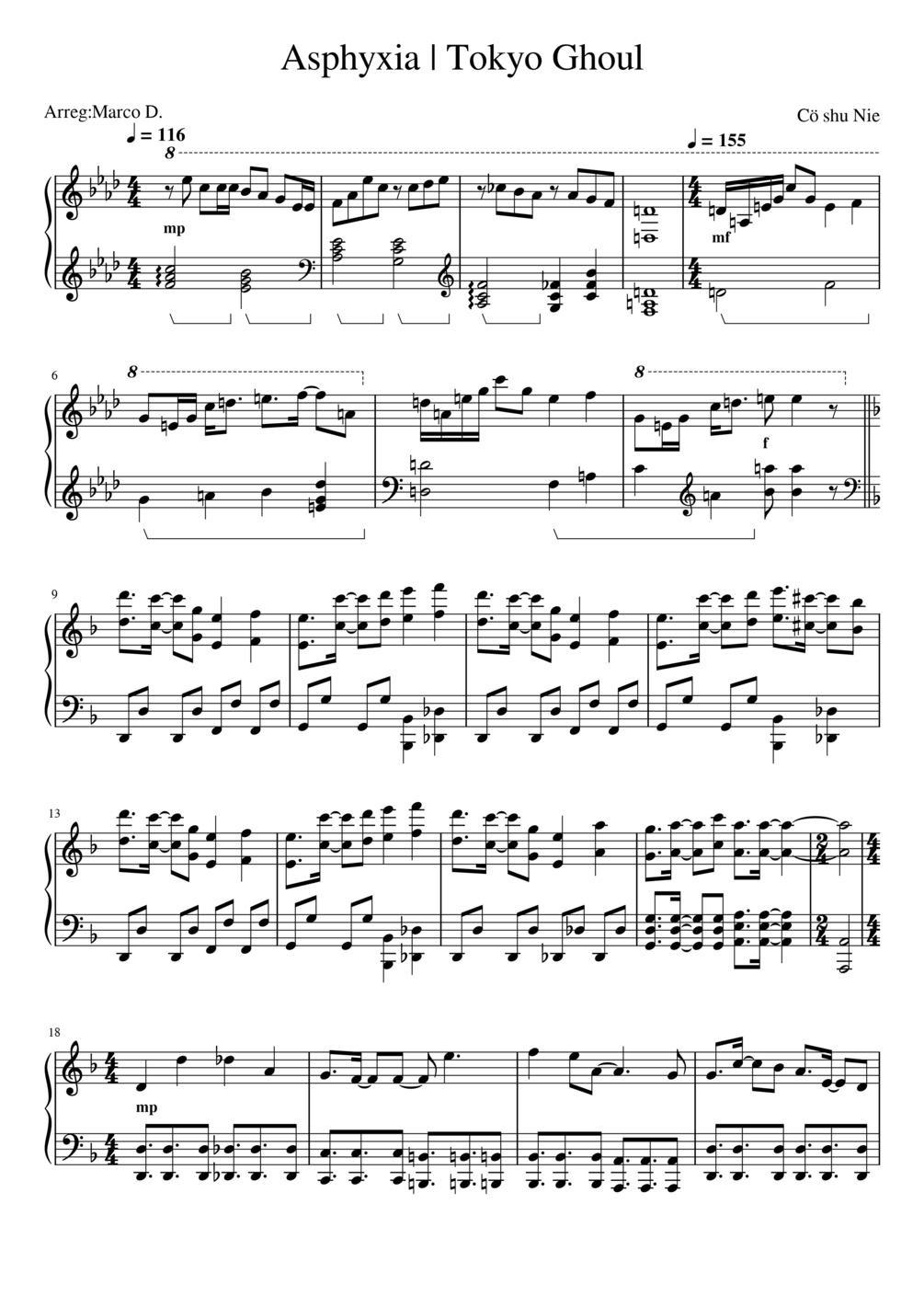 Asphyxia | Tokyo Ghoul SHEET + MIDI