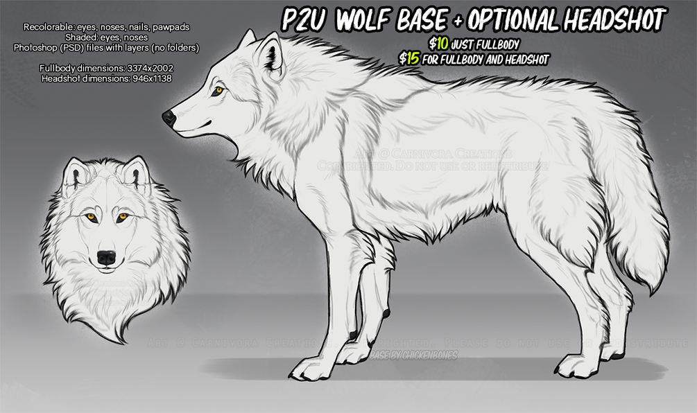 P2U Lined wolf fullbody base and optional headshot
