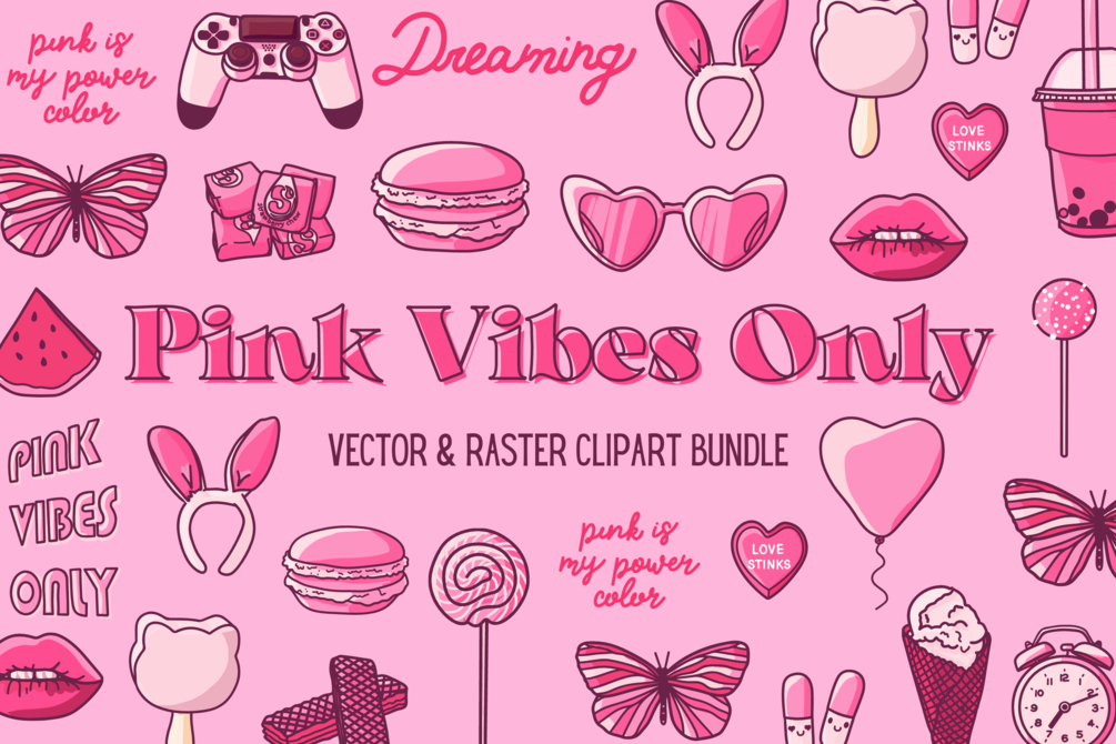 Pink vibes only glam girl clipart in girly aesthetic. Millenial pink ...