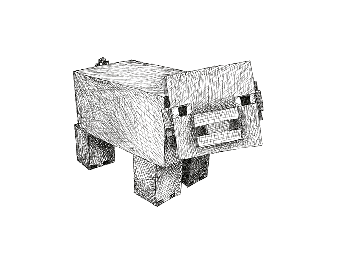 Minecraft pig pen drawing art print