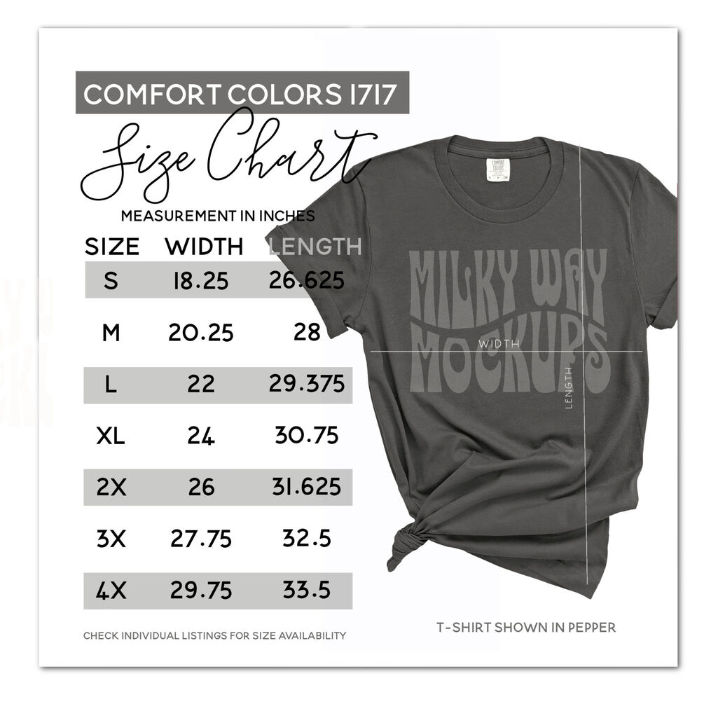Comfort Colors 1717 Sizing Chart, Digital Mockups, Store Listing Photos ...