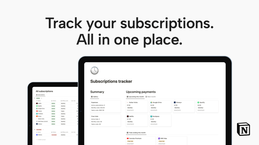 Notion Subscriptions Tracker