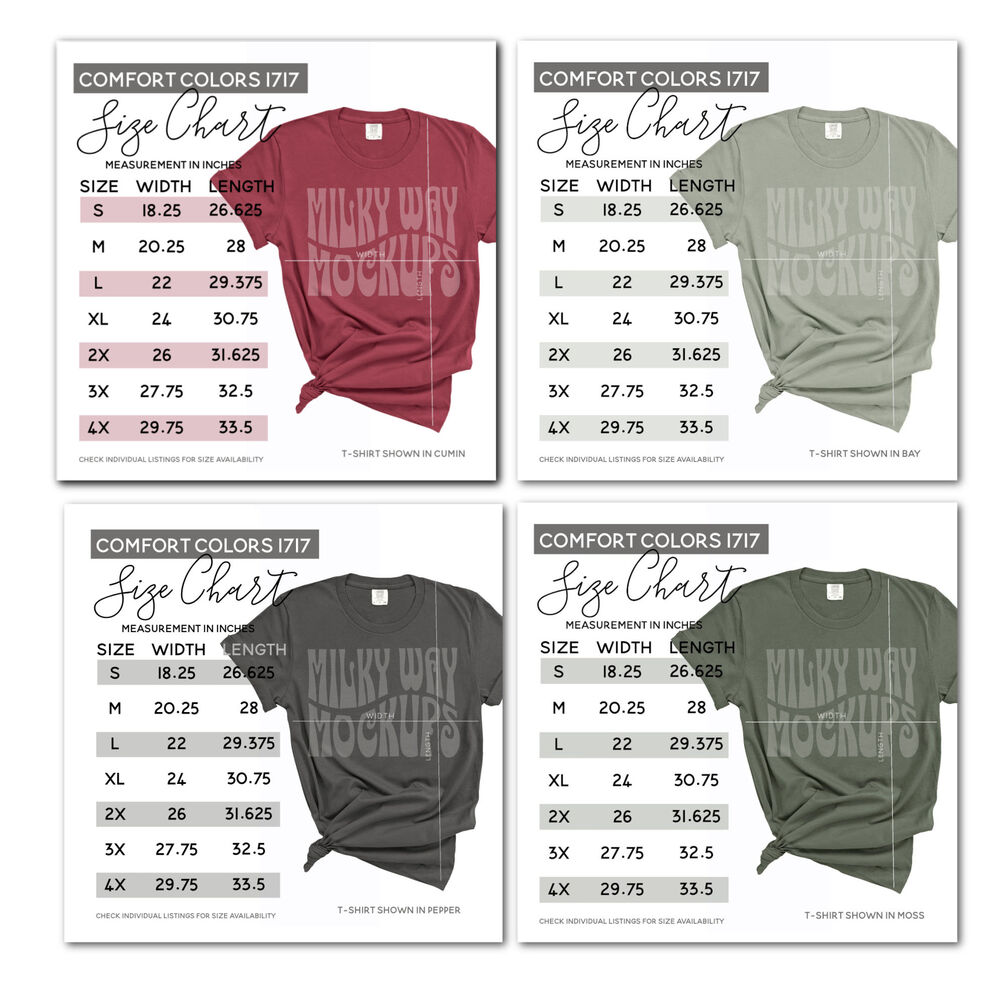 Comfort Colors 1717 Sizing Chart Bundle, Digital Mockups, Store Listing ...