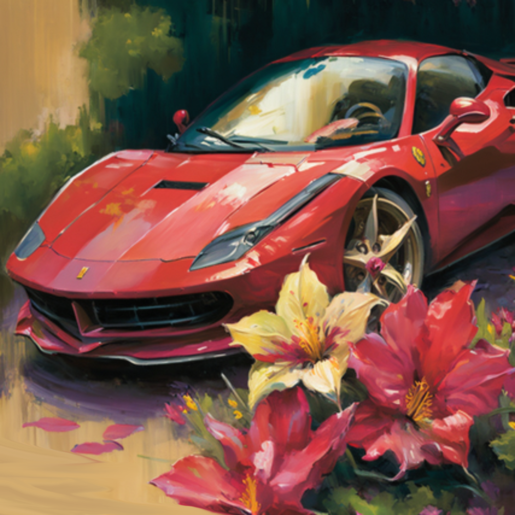 Floral Red Ferarri