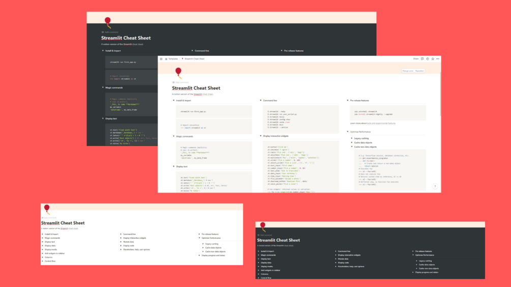 Streamlit cheat sheet Notion page template