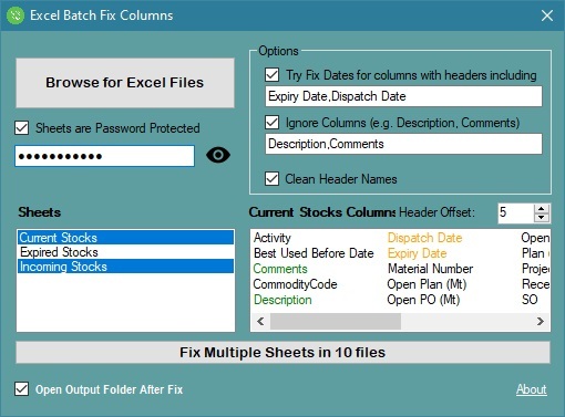 Excel Batch Column Fix