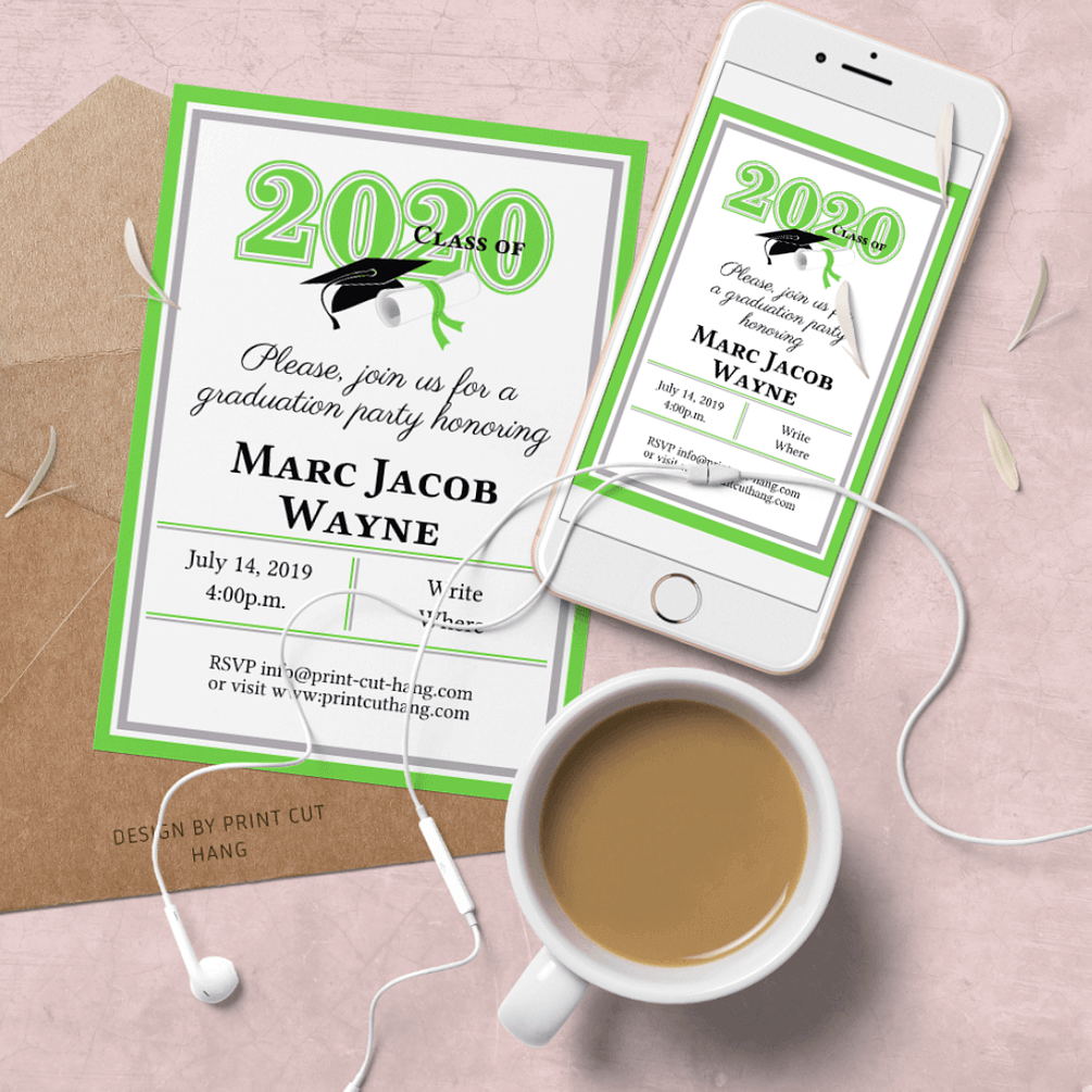 Green Invitation Templates for 2020 Graduation Party Word Docx and ...
