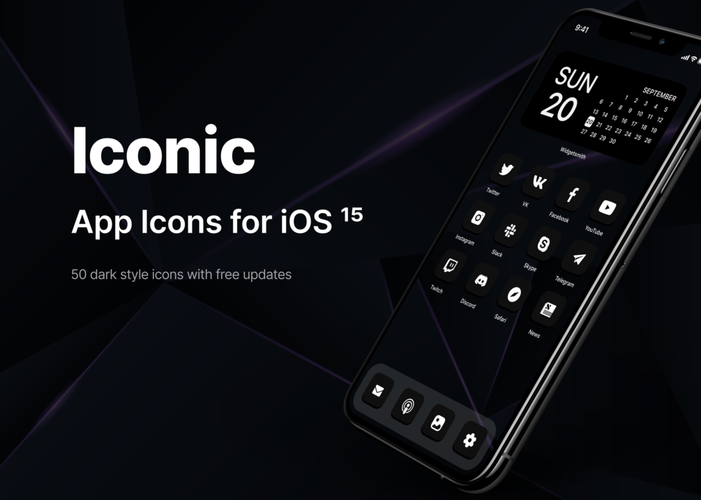 Iconic - 50 Dark Style App Icons for iOS 15