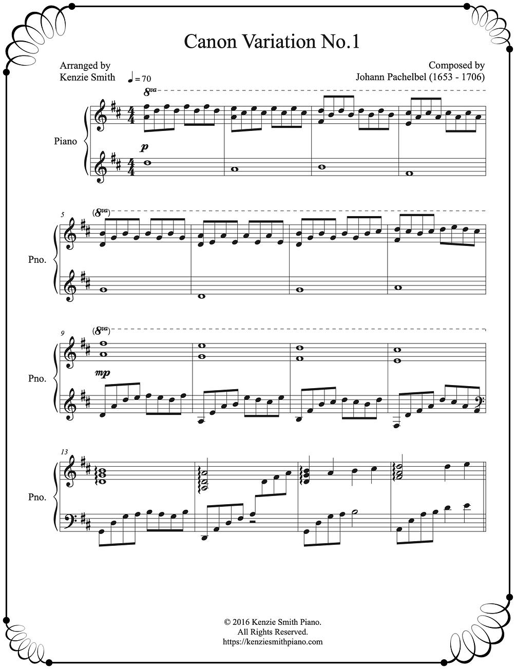FREE! Sheet Music and MIDI for "Canon Variation No.1"
