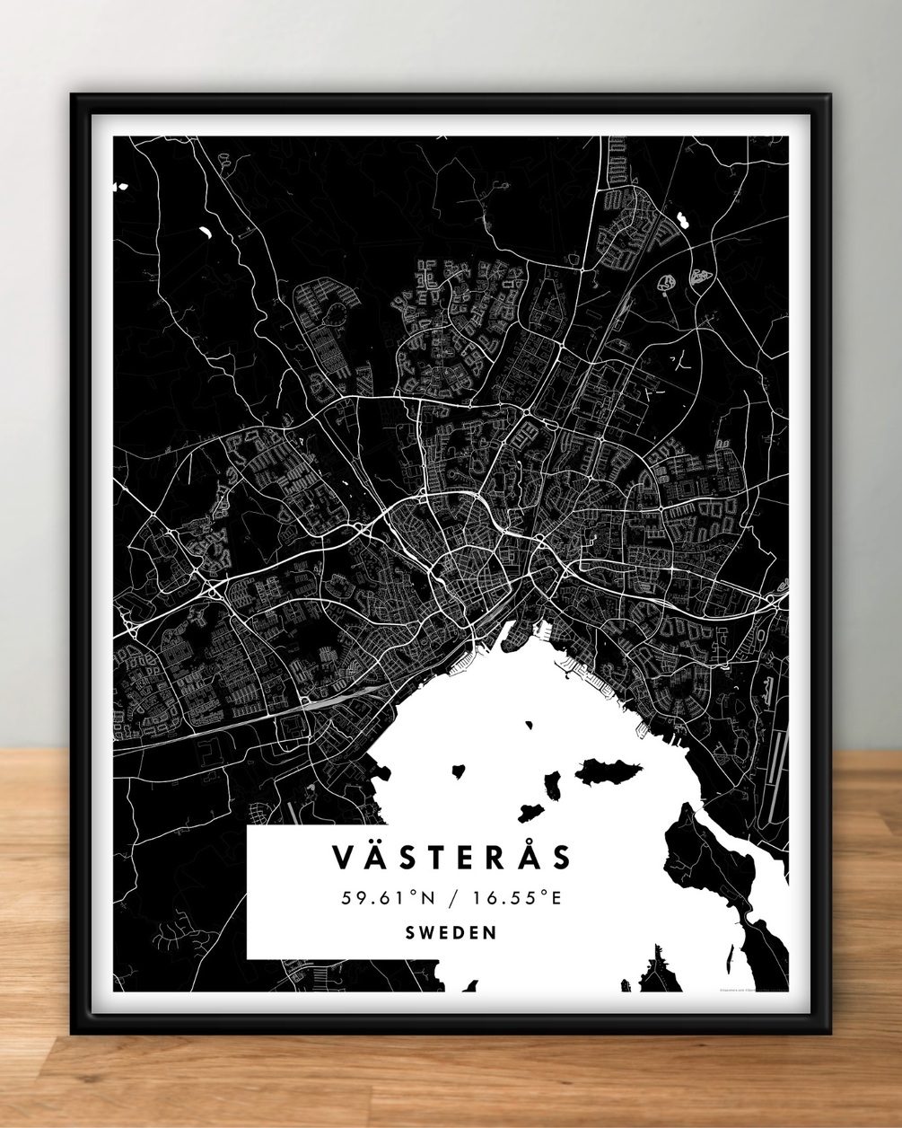 VÄSTERÅS, Sweden – Digital Map Poster – Black