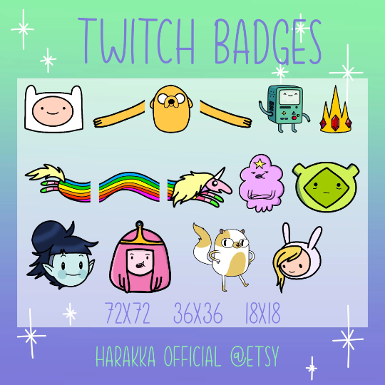 Adventure Time inspired Twitch Discord Badges Emotes