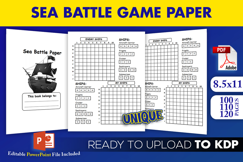 Sea Battle Paper Game | KDP Interior Template Ready to Upload