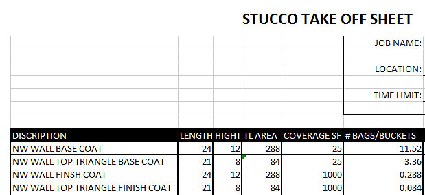 Stucco Bid Sheet