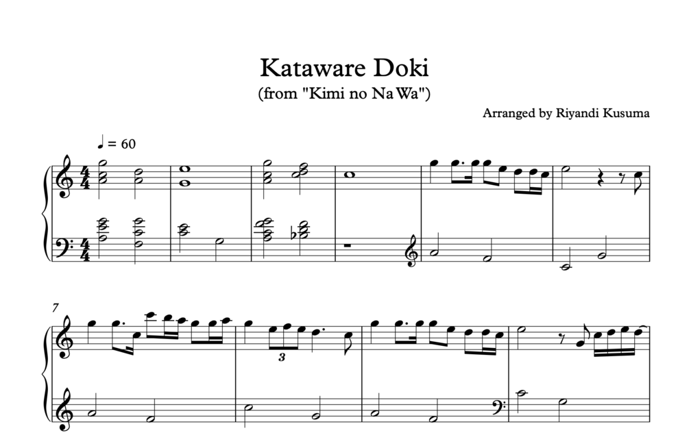 Kimi no Na wa - Kataware Doki (Sheet Music)