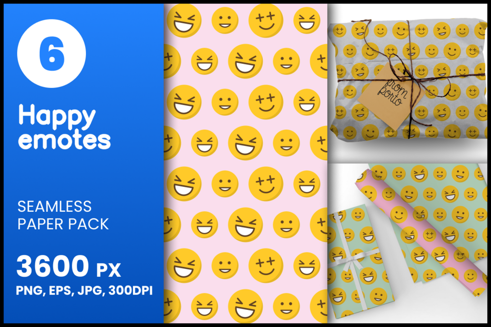Happy emotes 6 Seamless Patterns