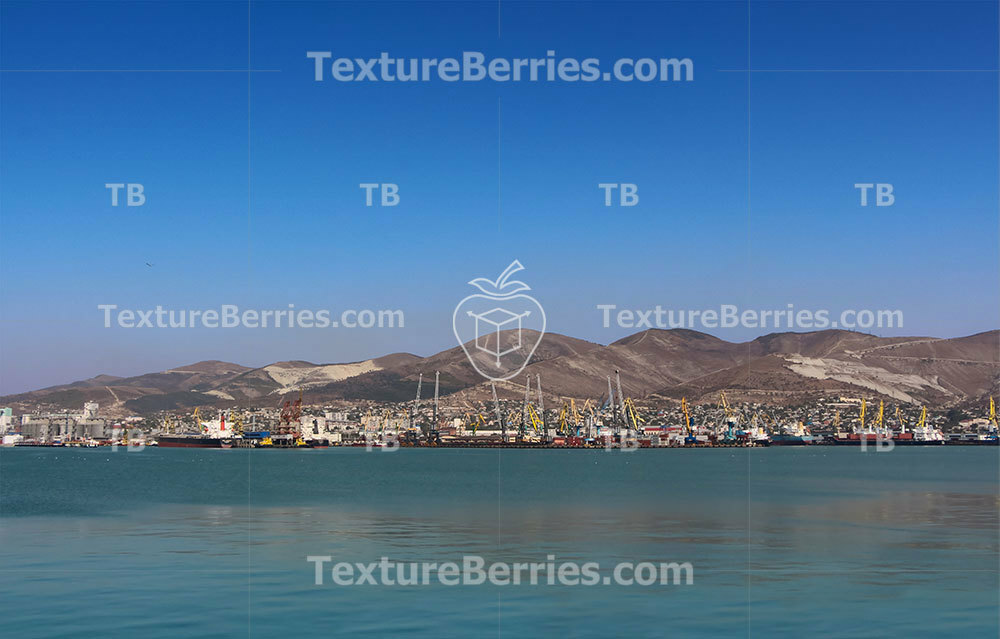 Sea port with mountain landscape