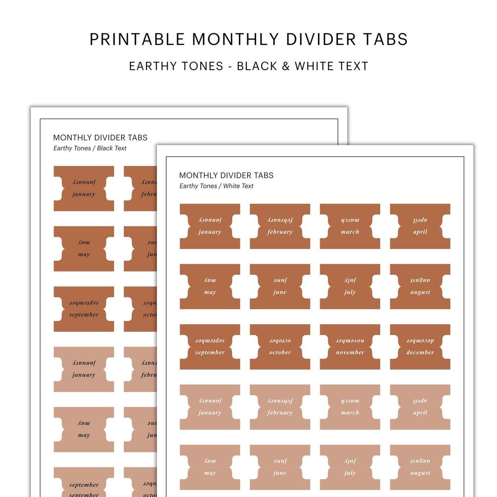 Printable Planner Dividers Tabs - Earthy Tones