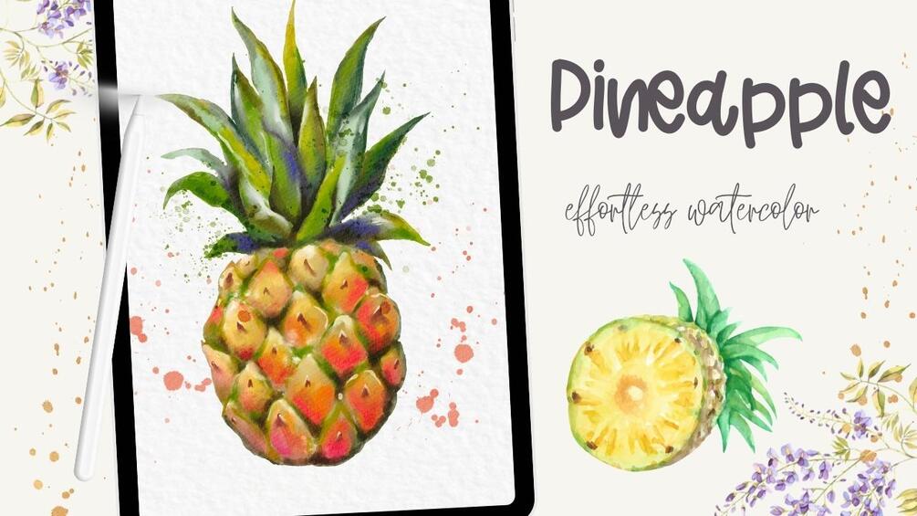 Effortless Watercolor Pineapple Procreate Color Palette and Sketch