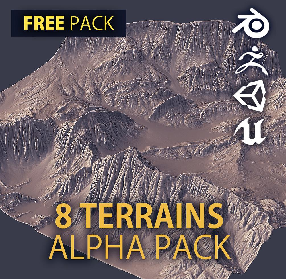 FREE - 8 Terrain Alpha Textures | Terrain Height Maps | 4k, 16bit