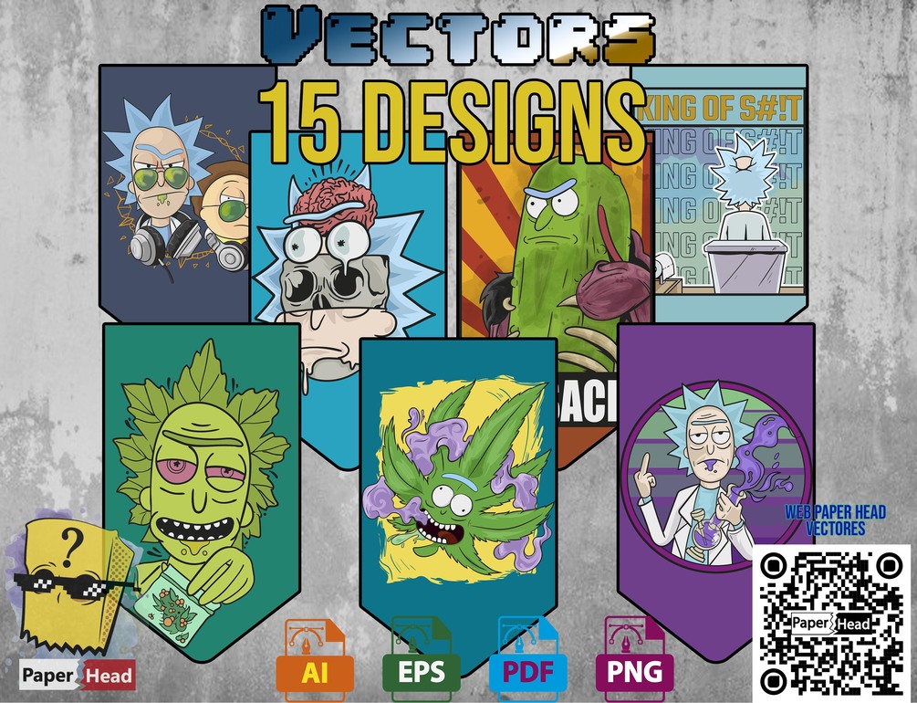 Pack rick and morty 15 vectors svg, Eps, png, Pdf