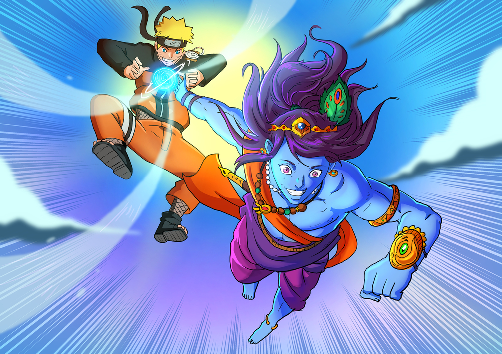 Anime X Indian Mythology: Krishna and Naruto Poster Hi rez