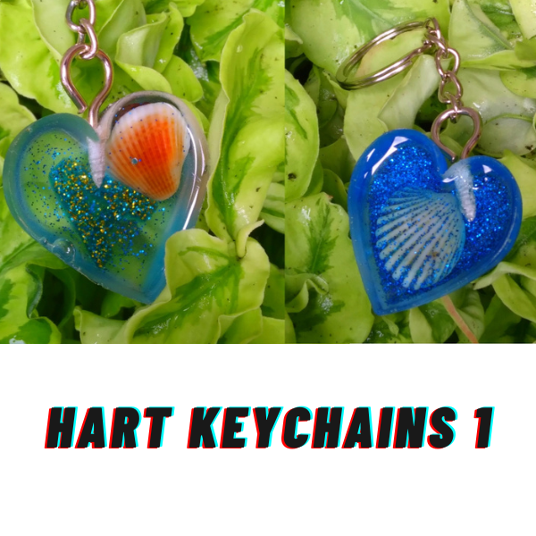 Custom resin initial keychains with inlaid letters.