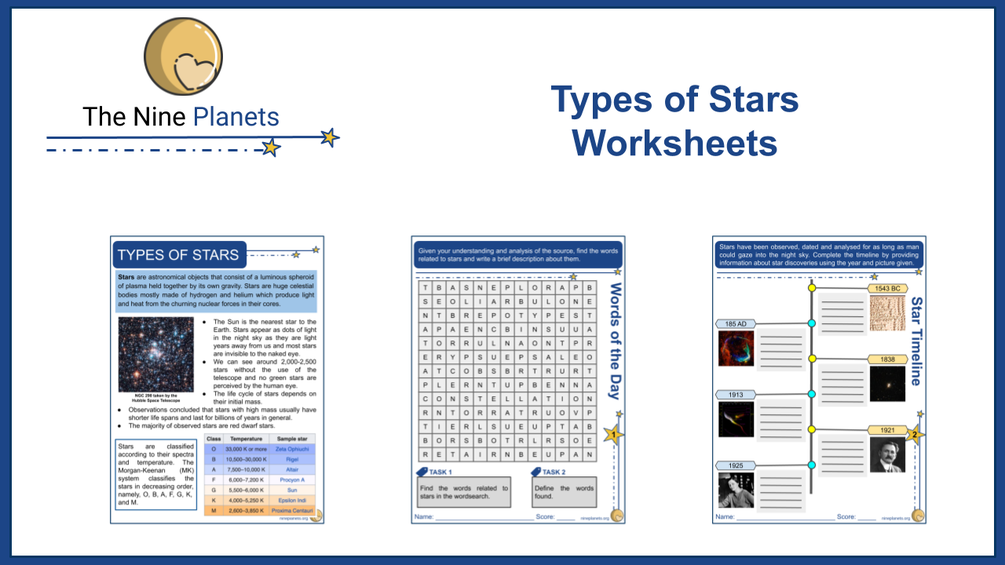 Type of Stars Worksheets for Kids