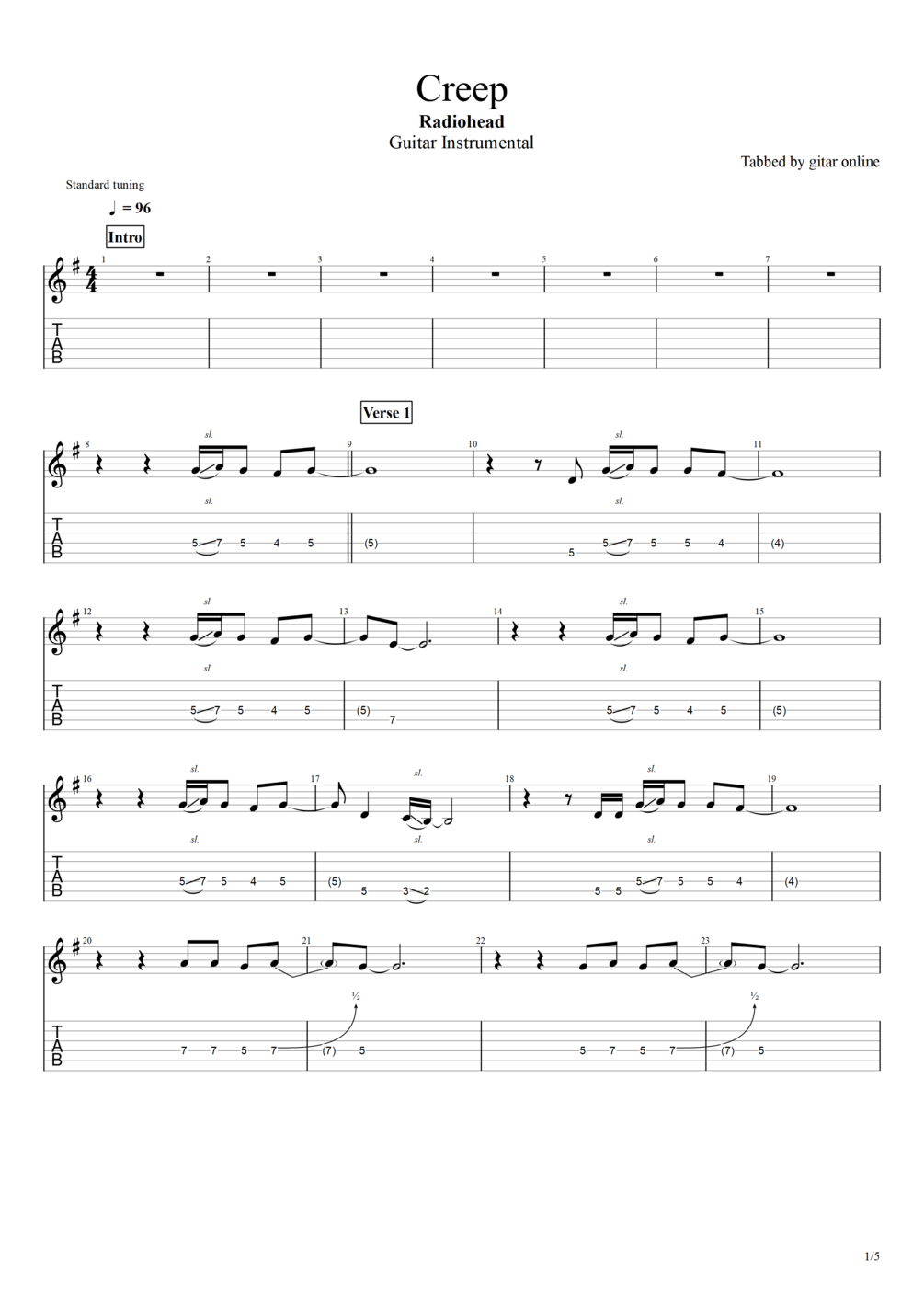 TAB. Creep - Radiohead (Guitar Instrumental)
